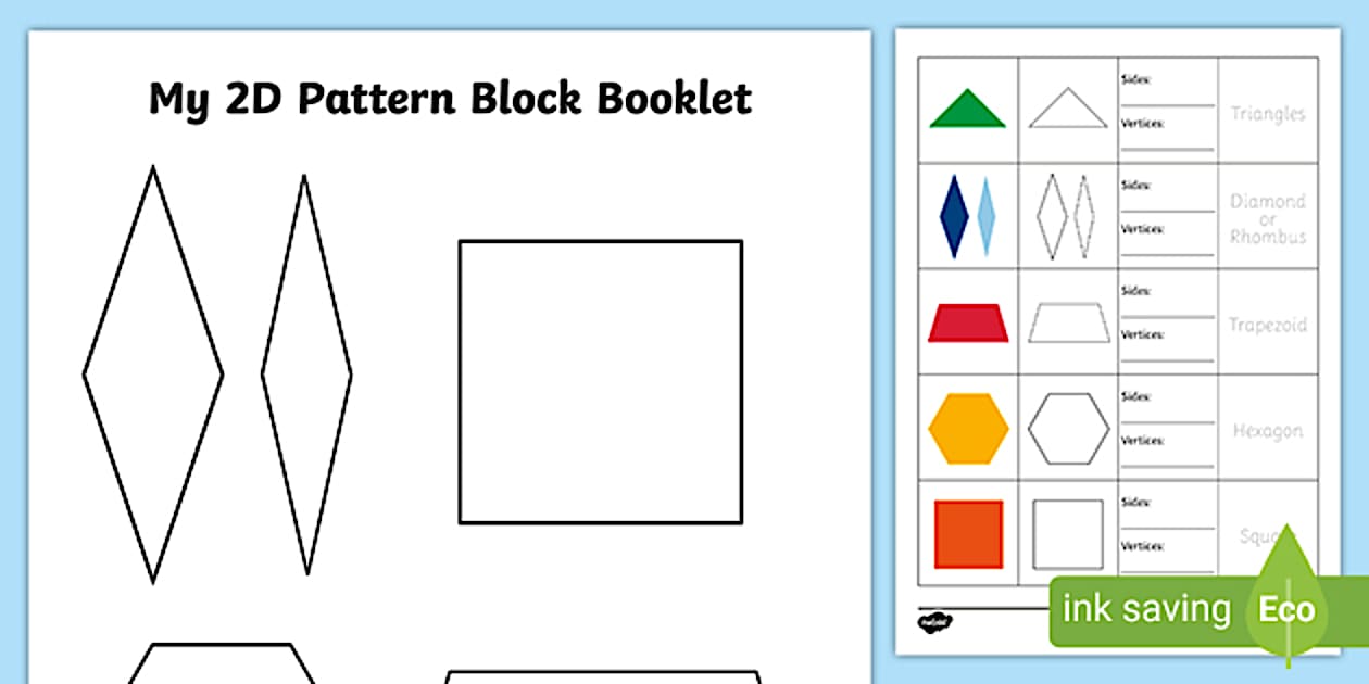 TAS 2D Pattern block Math Activity Booklet (teacher made)