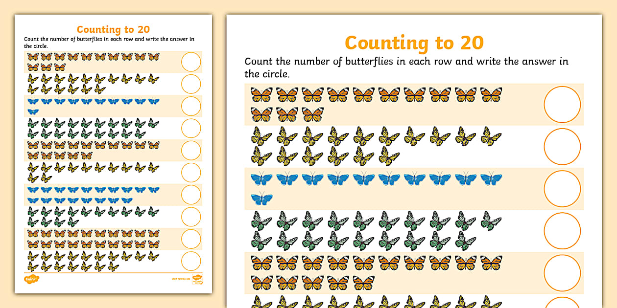 Butterfly Counting to 20 Activity - KS1 - Maths - Minibeasts