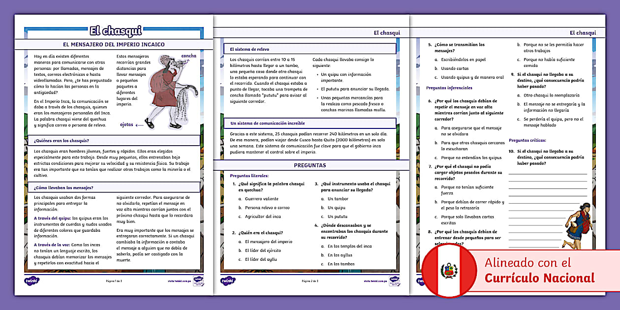 Comprensión lectora: El chasqui (teacher made) - Twinkl