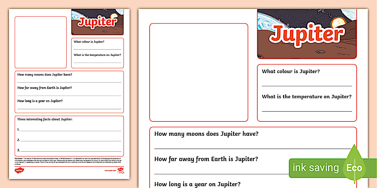 Jupiter Facts Worksheet (teacher made) - Twinkl