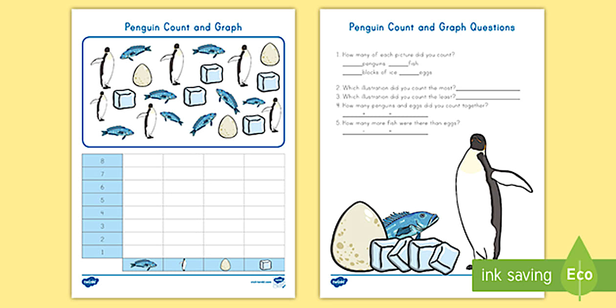 Penguins Count and Graph Worksheet (Teacher-Made) - Twinkl