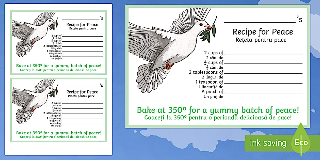 Recipe for Peace Worksheet / Worksheet English/Romanian