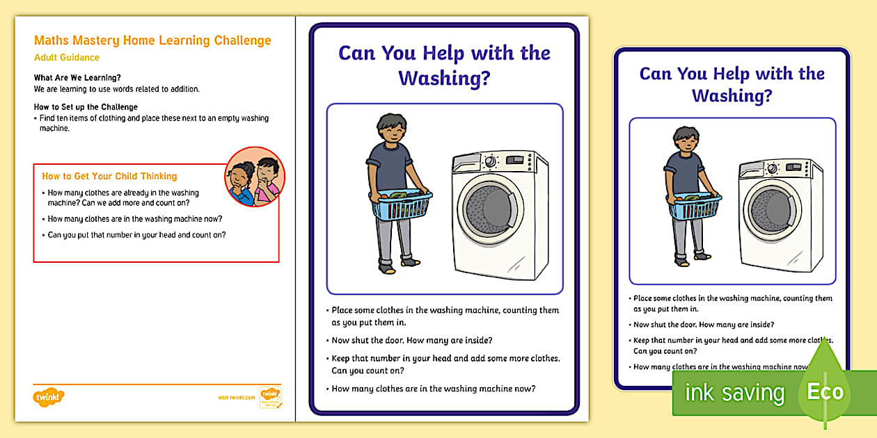 Kindergarten Maths Mastery Addition Home Learning: Washing Machines