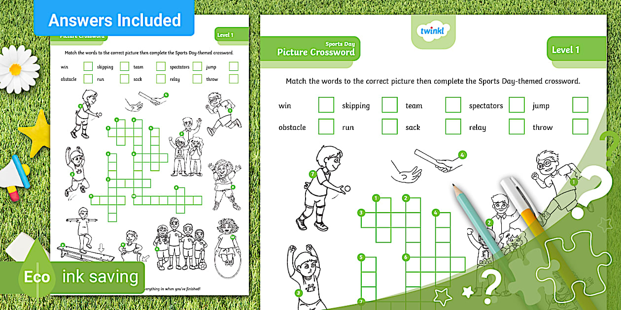 Sports Day Picture Crossword Puzzle - L1 - Twinkl Puzzled