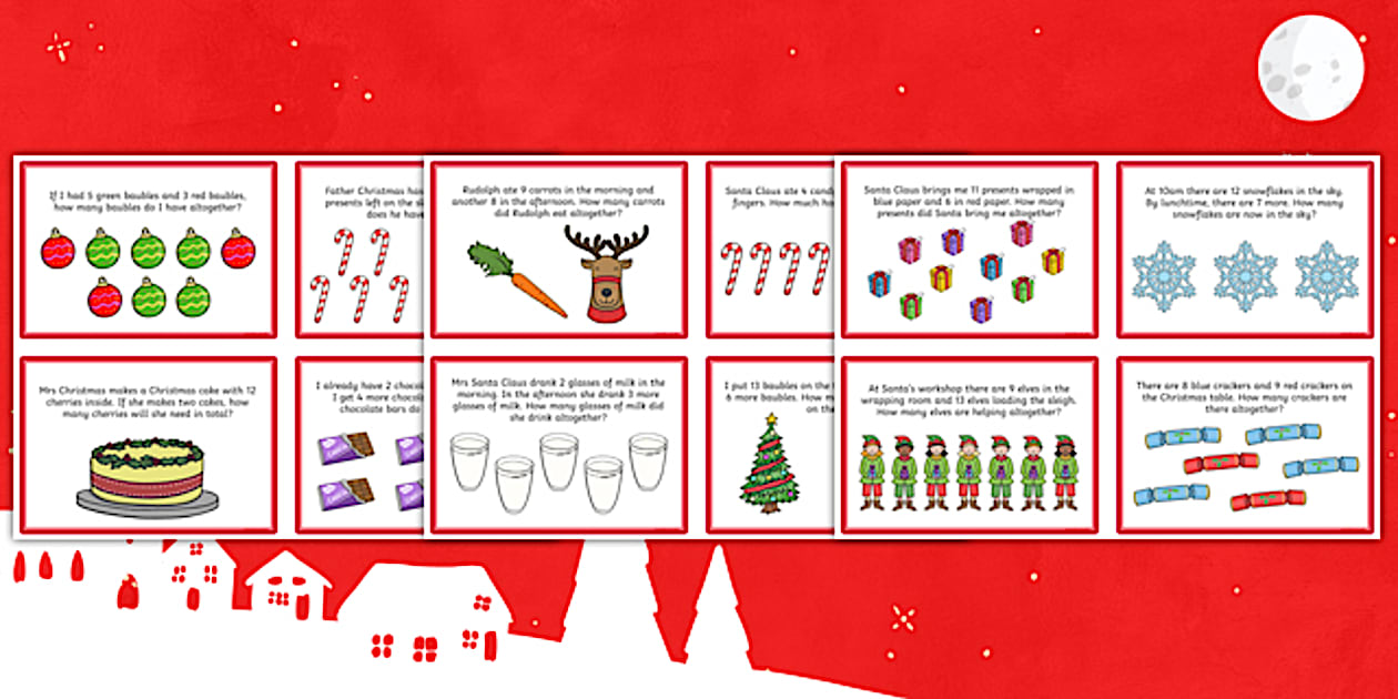 Christmas Themed KS1 Addition Word Problem Challenge Cards