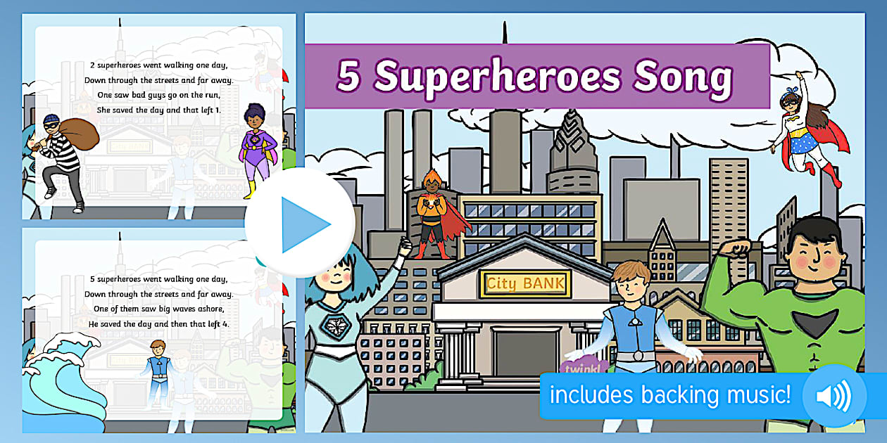 5 Superheroes Song PowerPoint (Teacher-Made) - Twinkl