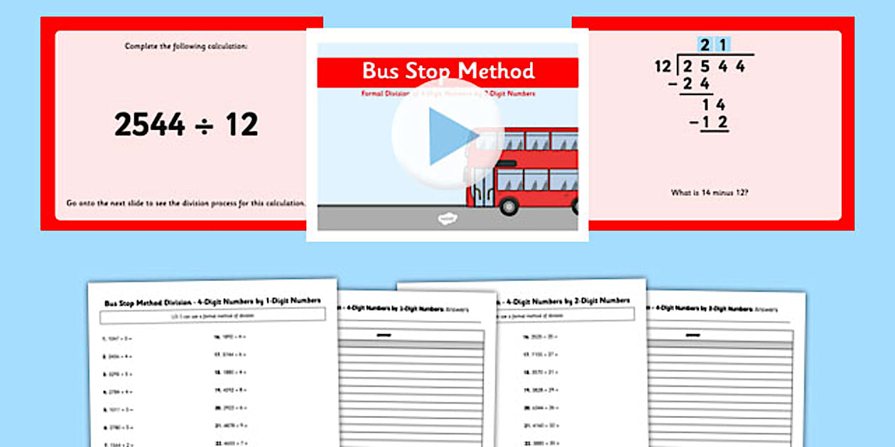Formal Division of 4 Digit Numbers Bus Stop Method Pack