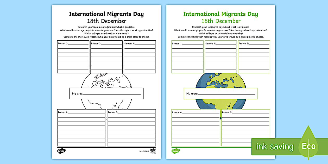 International Migrants Day My Local Area Worksheet / Worksheet