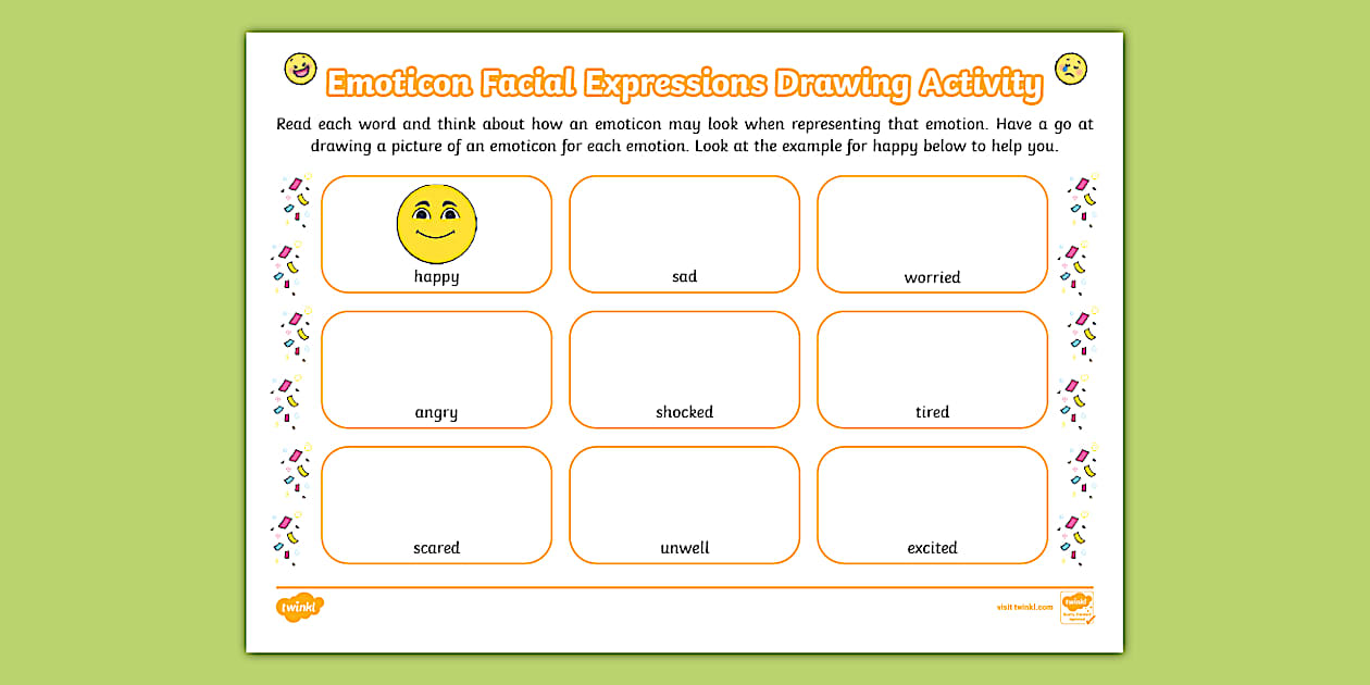 Emoticon Facial Expressions Drawing Activity - Twinkl
