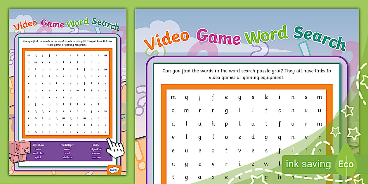 Video Game-Themed Word Search (Ages 7 - 11) (teacher made)