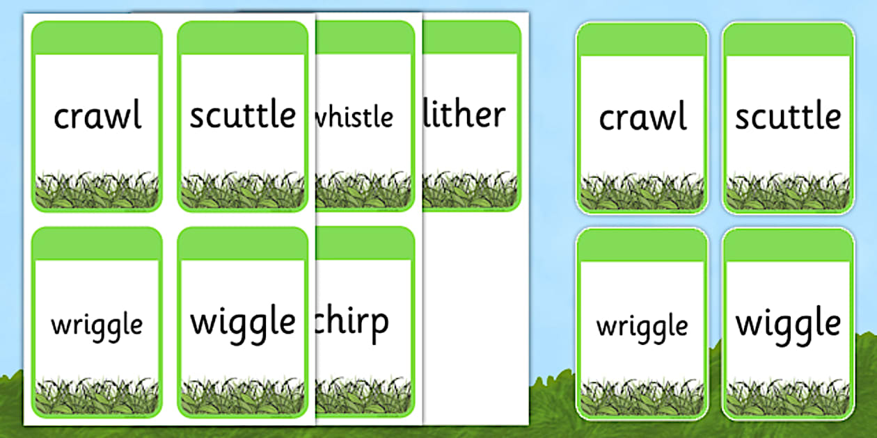 Cursive Minibeasts Themed Verb Action Cards - Twinkl