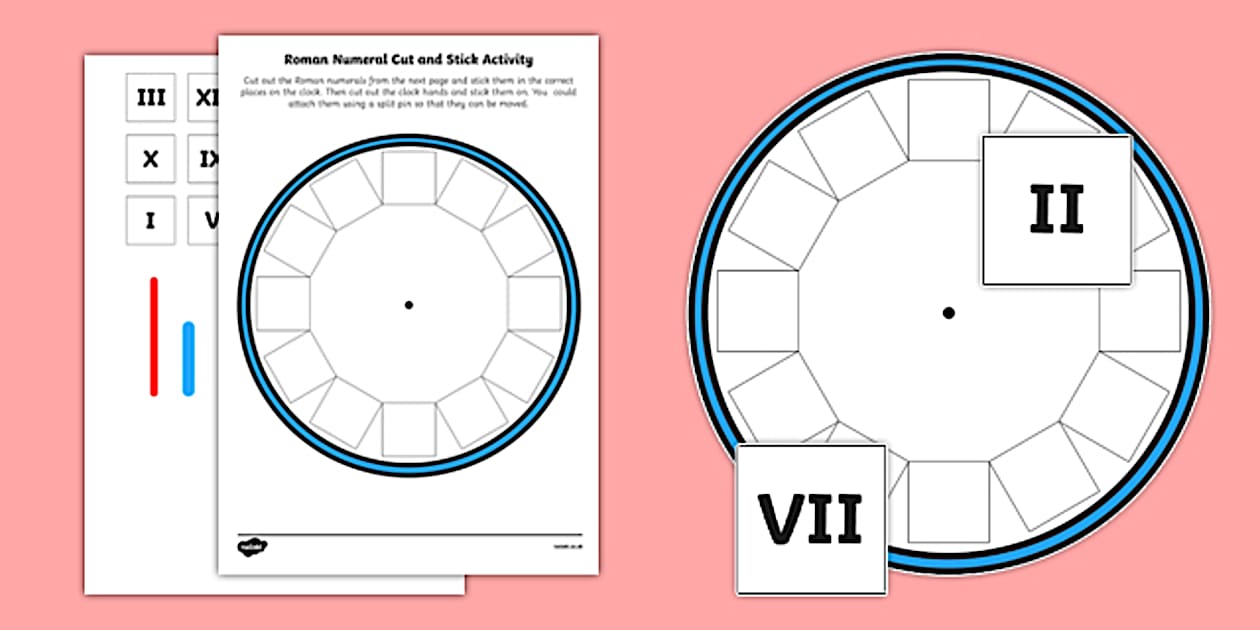 Editable Blank Roman Numerals Clock Cut and Stick Activity