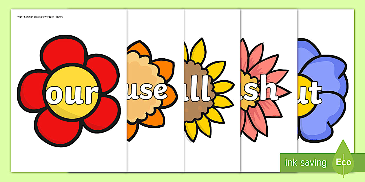 Cursive Year 1 Common Exception Words on Flowers - Twinkl
