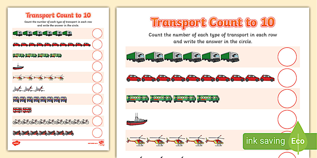 Transport Count to 10 Worksheet - Twinkl