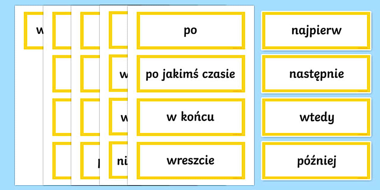 Karty ze słownictwem Spójniki czasowe i przysłówki