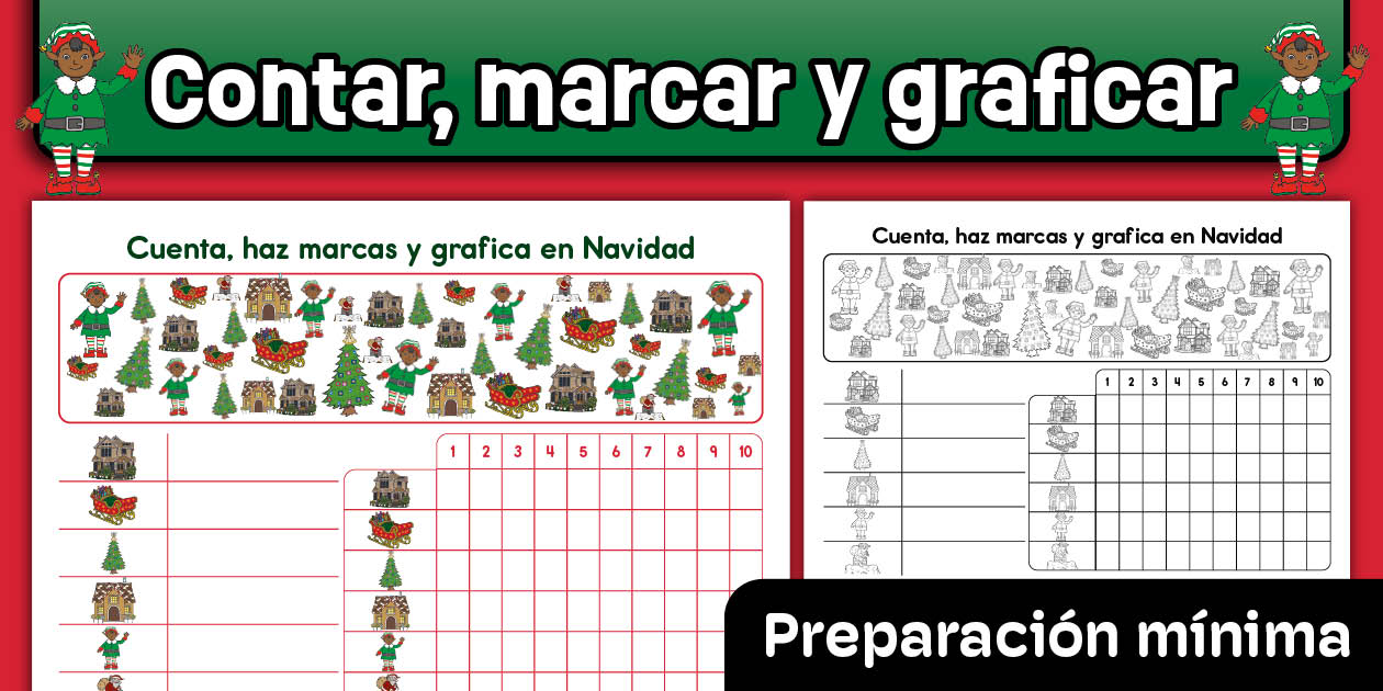 Actividad navideña de contar, hacer marcas y graficar para primer grado
