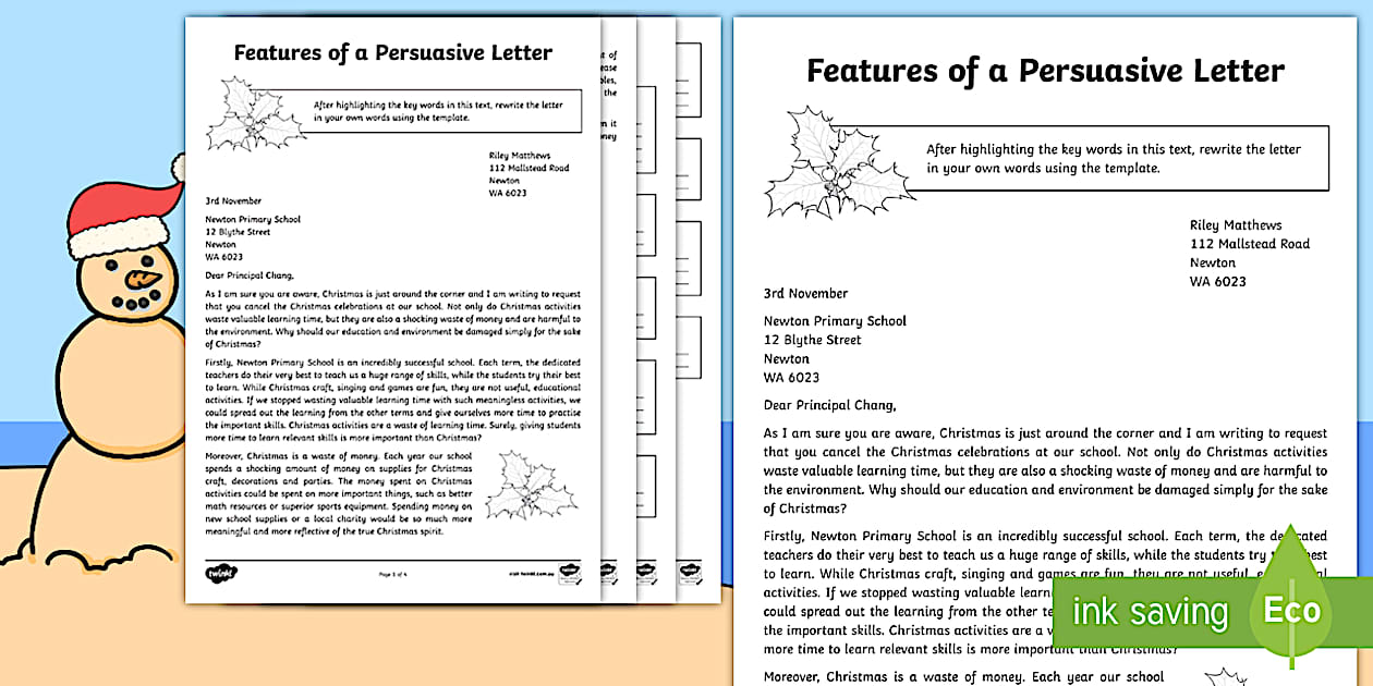 Australian Christmas Persuasive Letter Features Worksheet / Worksheet