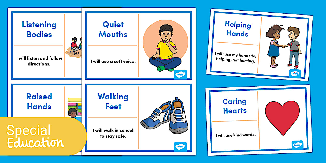 Classroom Rules Bulletin Board Display Cards for Special Edu