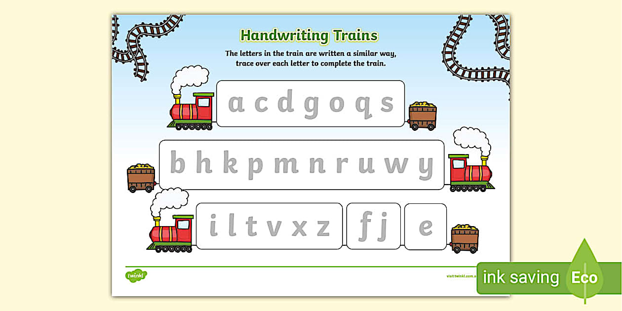 Black and White Handwriting Train Activity Sheet - Twinkl