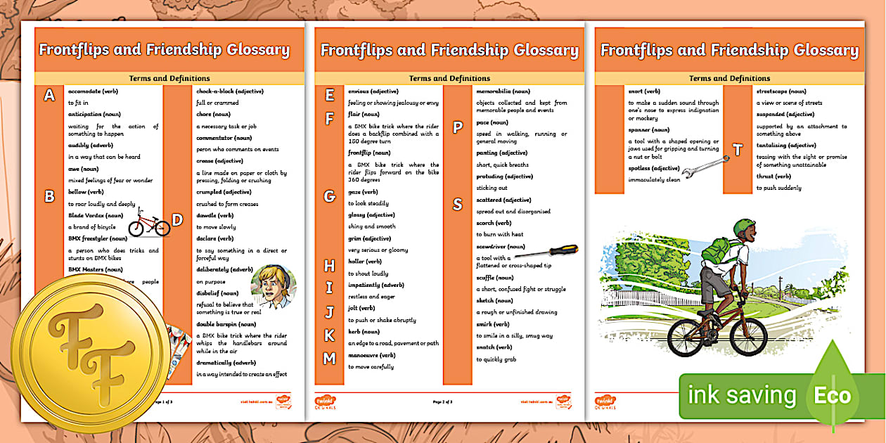 Glossary for short story Frontflips and Friendship - Twinkl