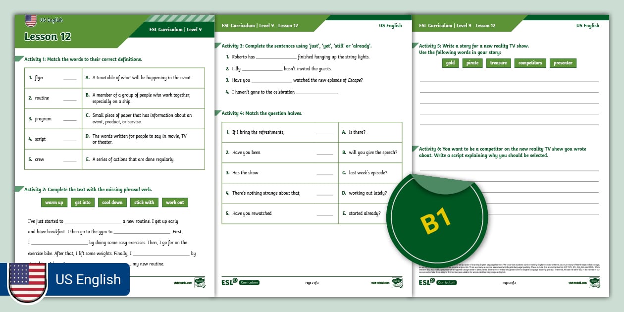 ESL Level 9 Lesson 12 Review
