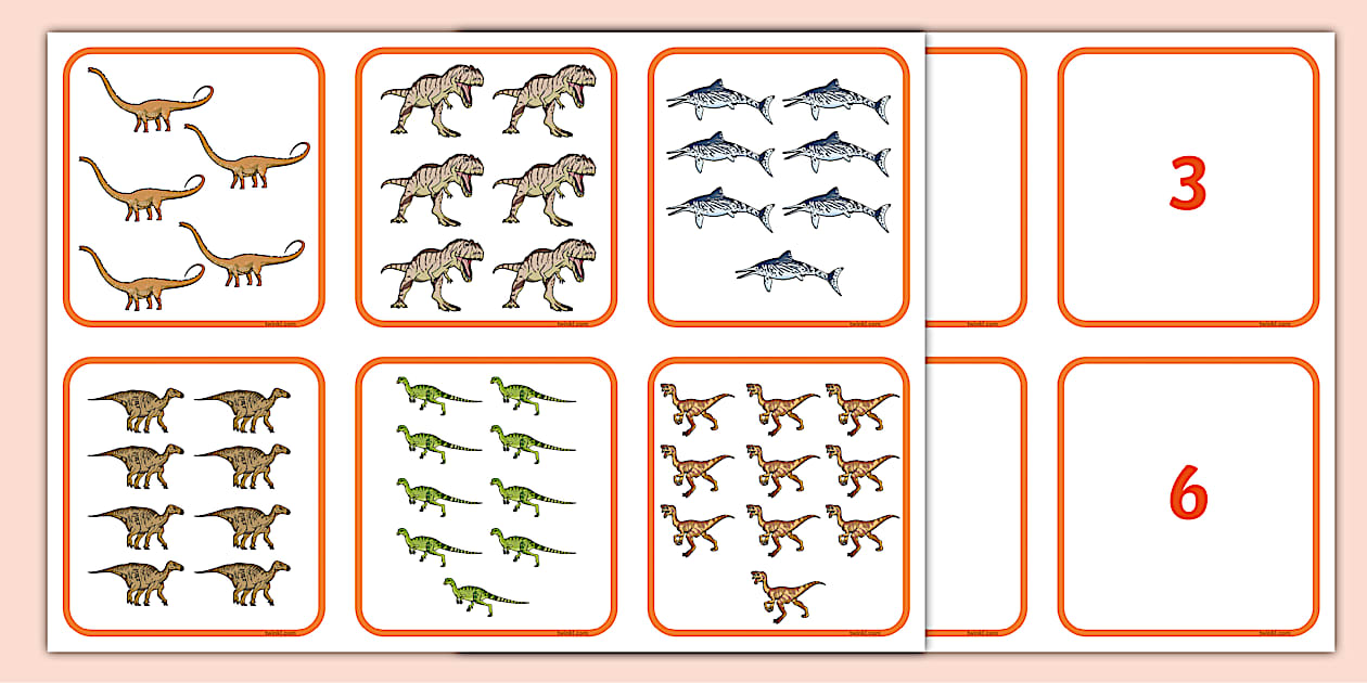 Dinosaur 0-20 Number Matching Cards (teacher made) - Twinkl
