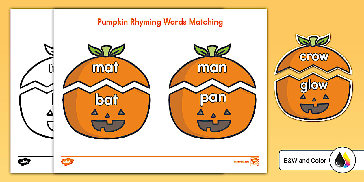 Pumpkin Rhyming Words Matching Worksheet (teacher made)