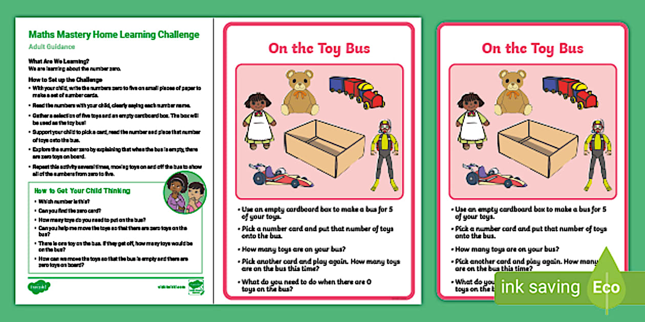 👉 Maths Mastery Introducing Zero Home Learning Challenge: On the Toy Bus