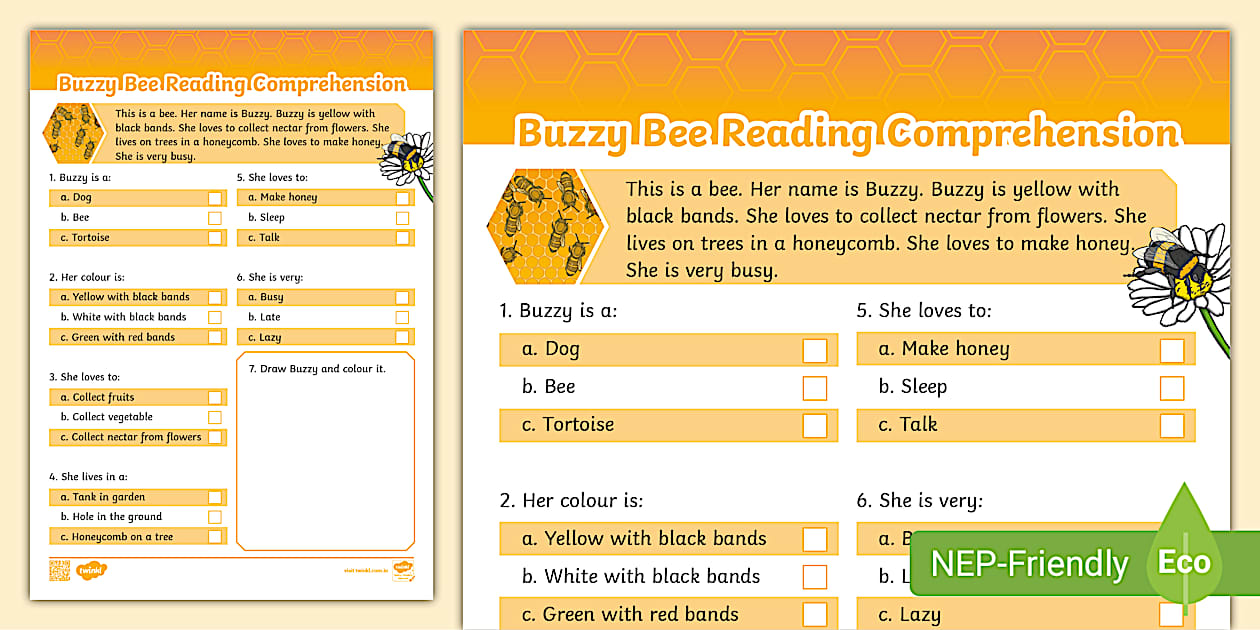 Buzzy Bee Reading Comprehension (teacher made) - Twinkl