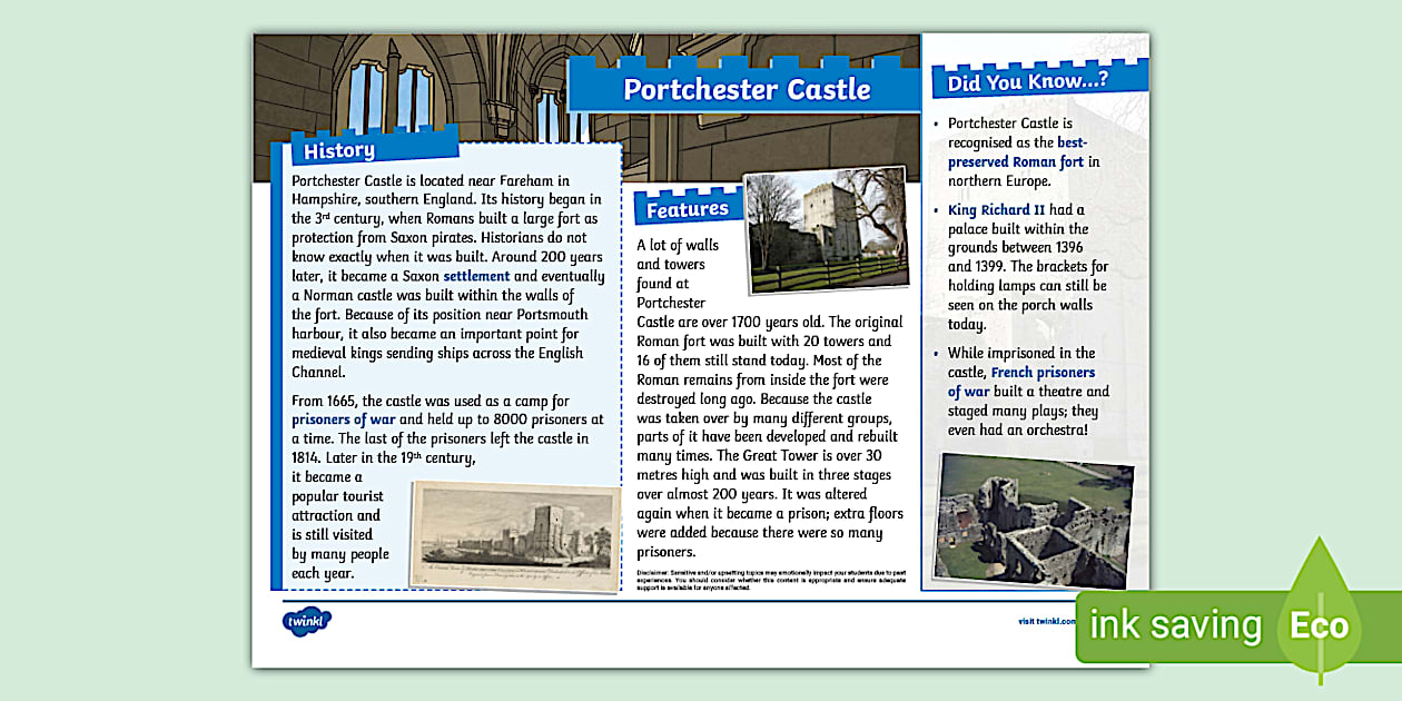 Portchester Castle Fact File, Portchester Castle - Twinkl