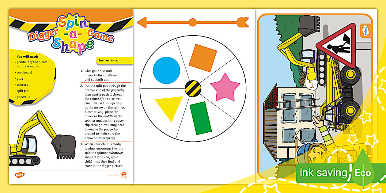 Digger Spin-a-Shape Game (Teacher-Made) - Twinkl