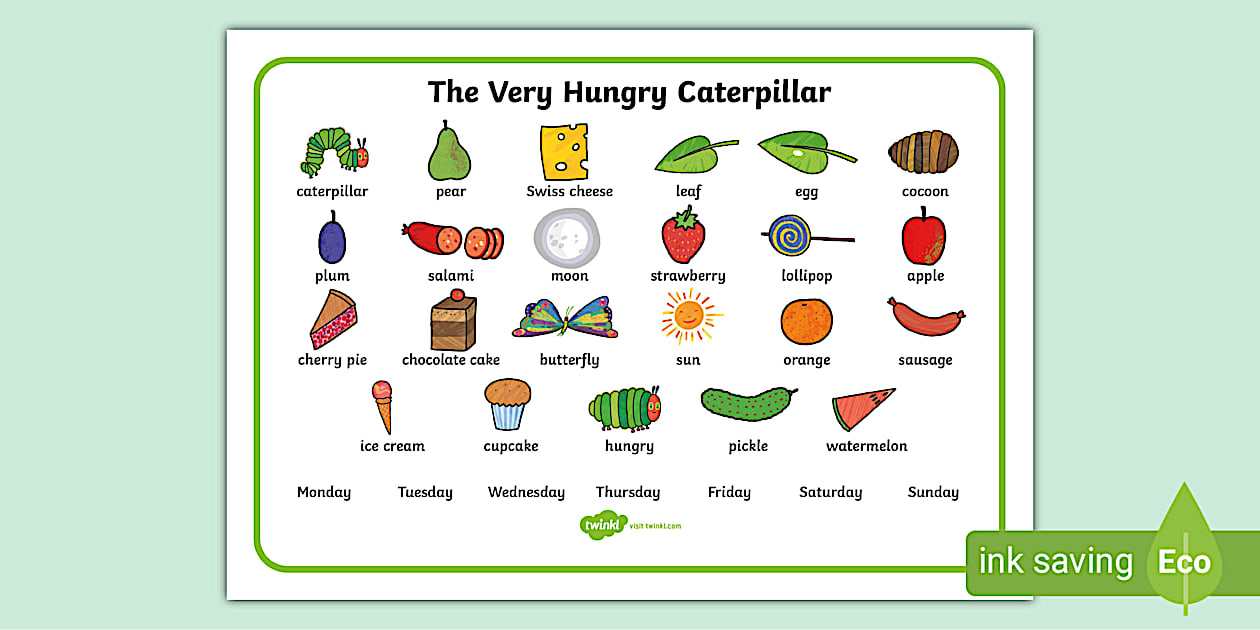 Word Mat to Support Teaching on The Very Hungry Caterpillar
