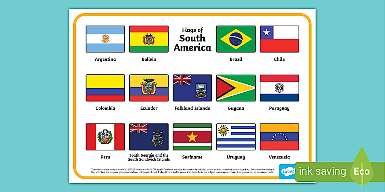 Flags of South America With Names Word Mat - Twinkl