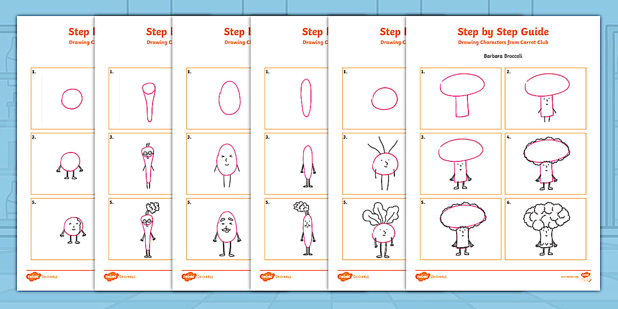 Carrot Club Step by Step Drawing Instruction Worksheets