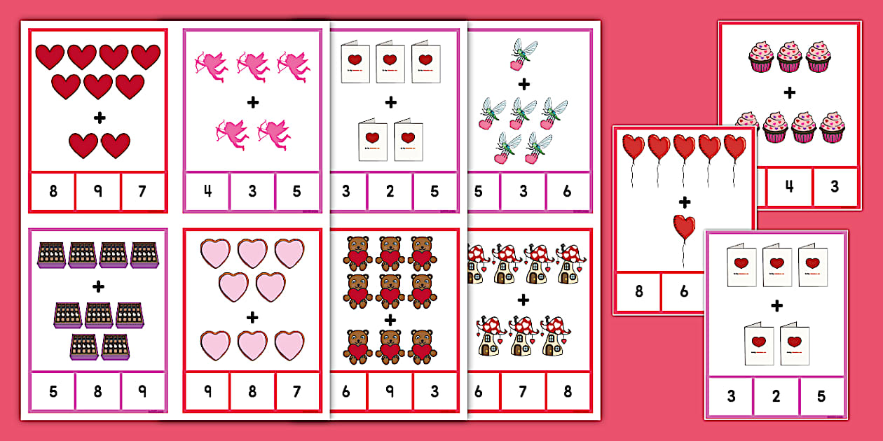 Valentine's Day Addition Within 10 Clip Cards - Twinkl
