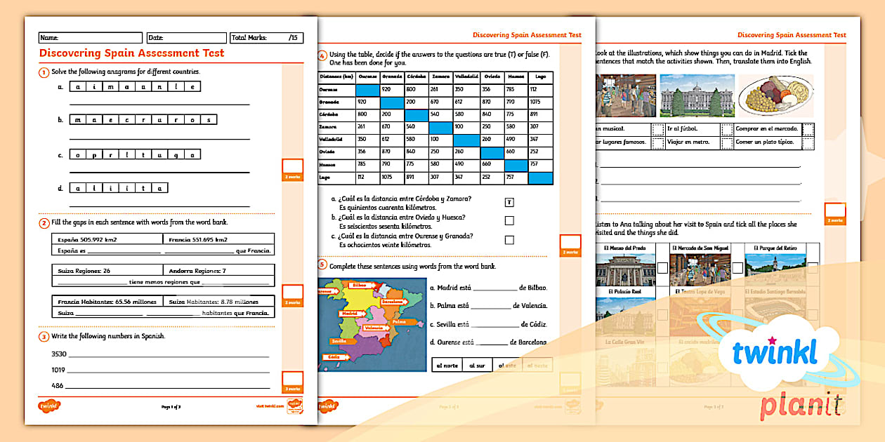 👉 Spanish: Discovering Spain: Year 6 Assessment Test