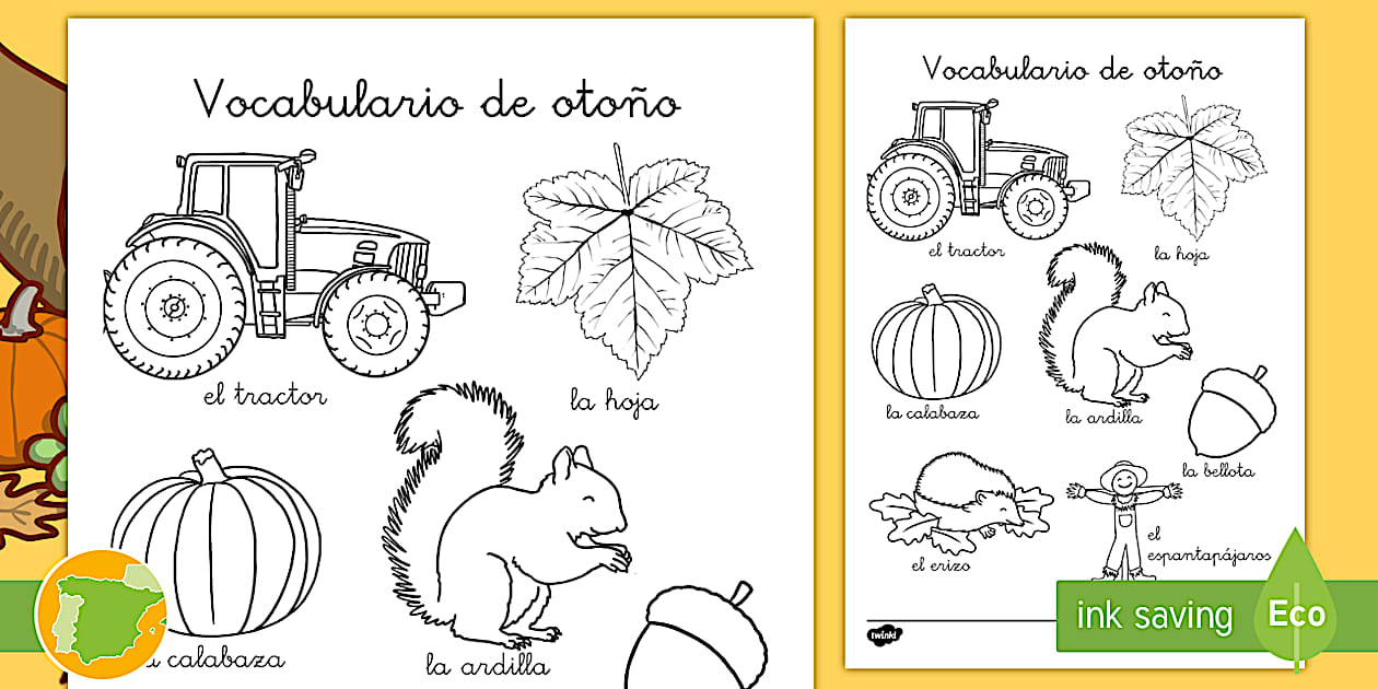 Ficha: dibujos de otoño para colorear - Twinkl