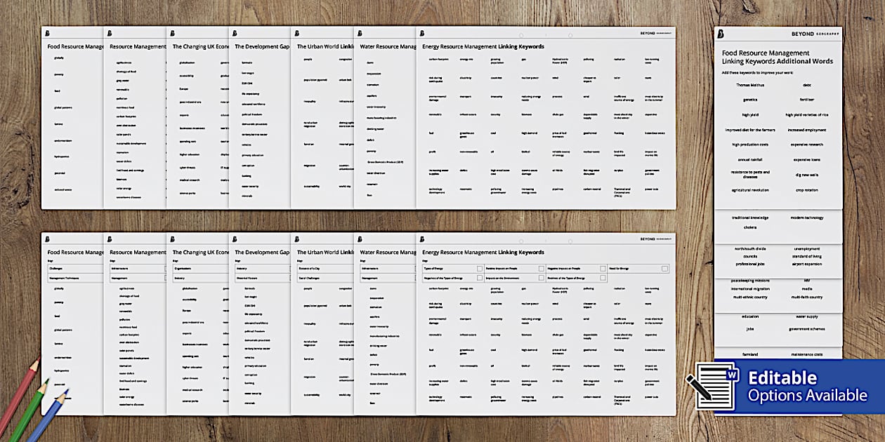 AQA Geography: Paper 2 Linking Keywords Revision Pack