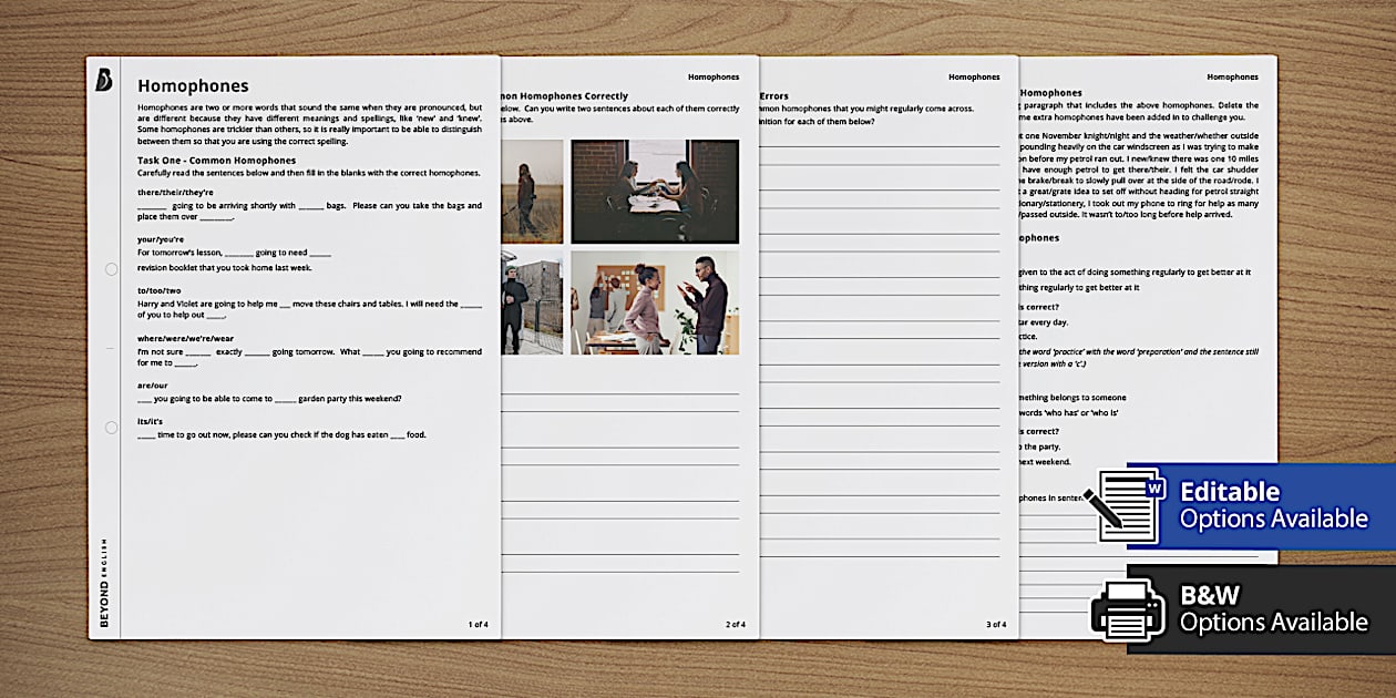 Homophones Worksheet PDF | KS3 SPaG | Beyond Englis - Twinkl