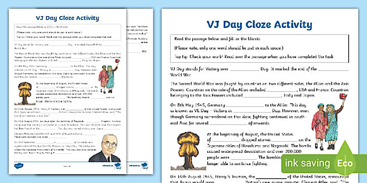 KS2 VJ Day Cloze Activity