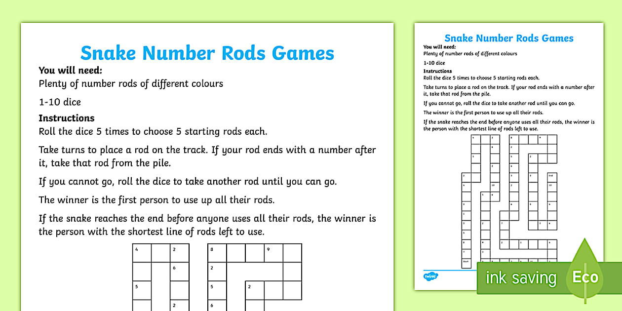 Black and White Snake Number Rods Board Game (teacher made)