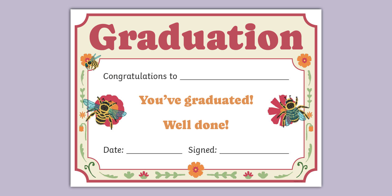 Bee-Themed Graduation Certificate (teacher made) - Twinkl