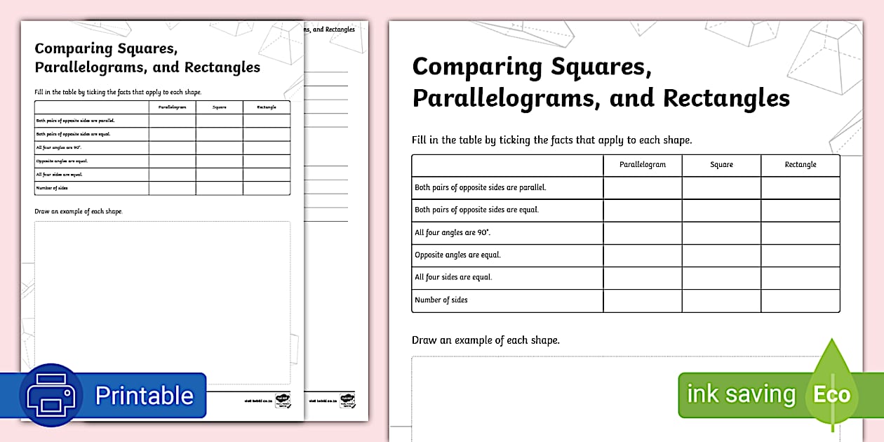 Comparing Squares, Parallelograms, and Rectangles - Activity Sheet
