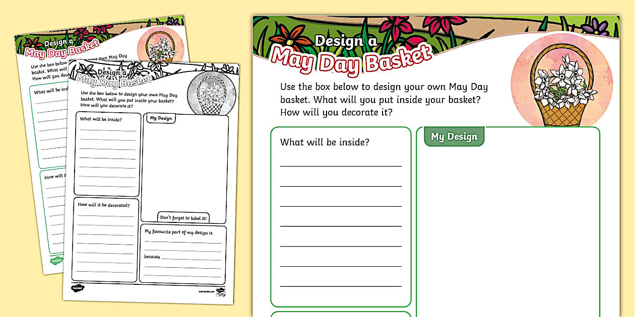 Design a May Day Basket Worksheet (Teacher-Made) - Twinkl