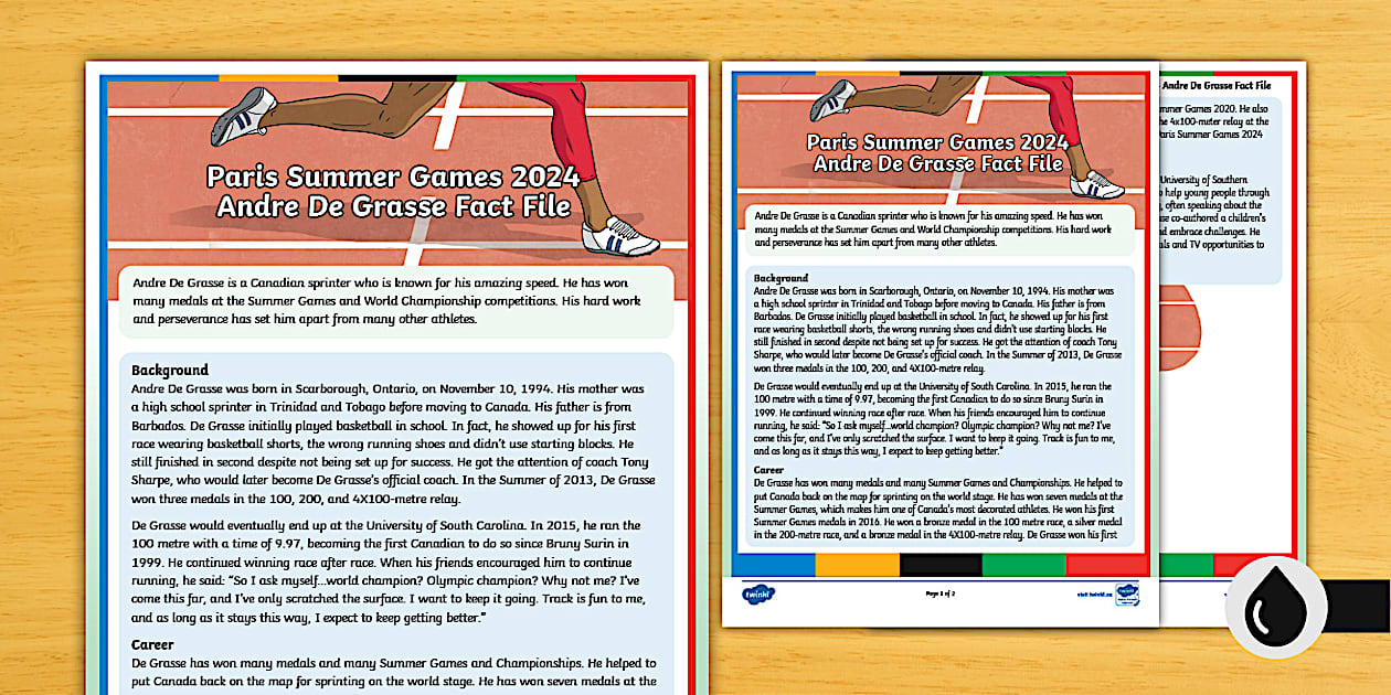 Paris Summer Games 2024 - Andre De Grasse Fact File - Twinkl