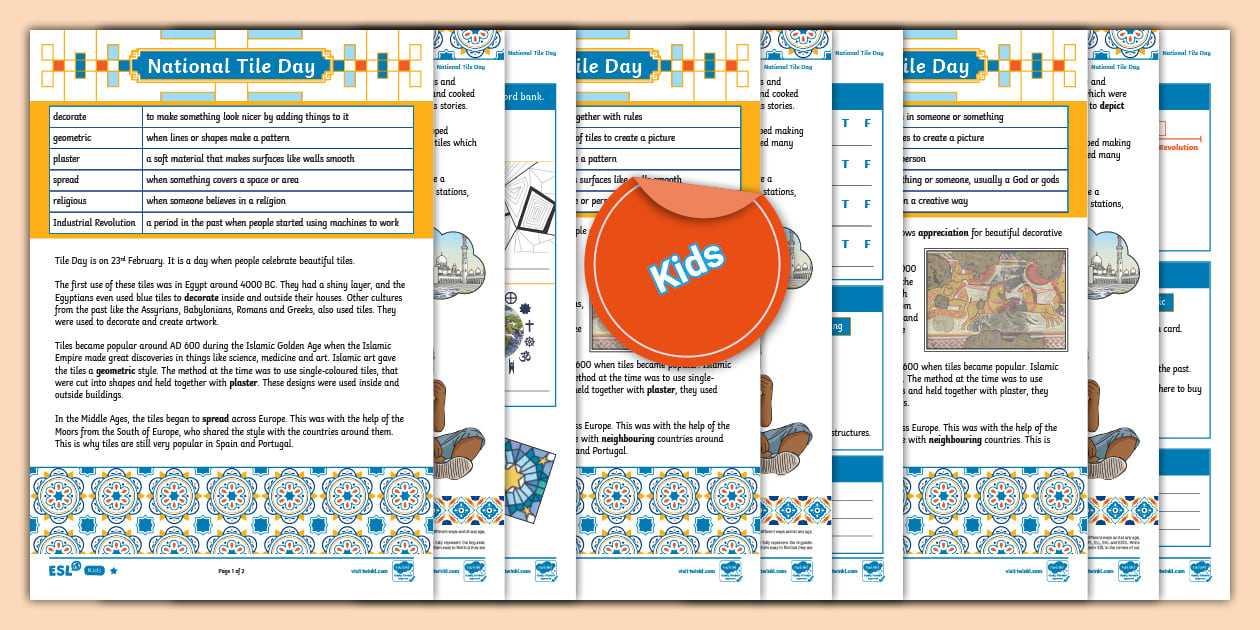 ESL Tile Day Reading Comprehension for Kids | Twinkl