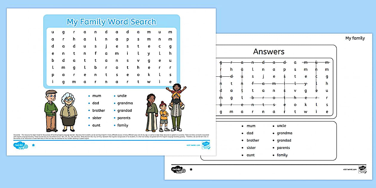 My Family Word Search｜English Word Search Elementary School