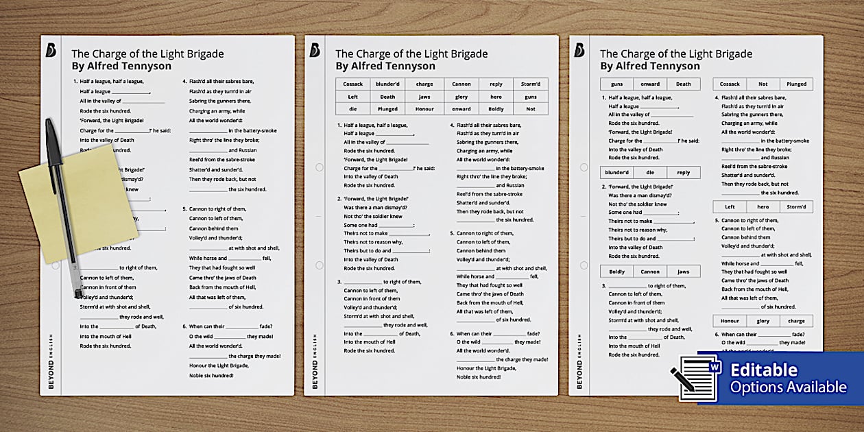 The Charge of the Light Brigade Poem | Cloze Activity