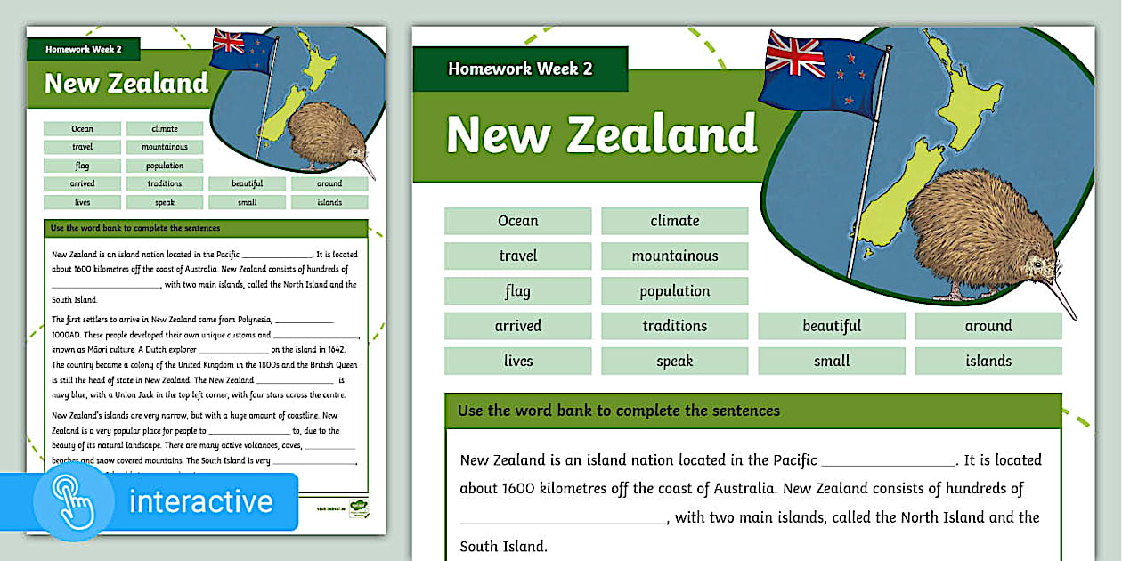 Homework Cloze Procedure Week 2 New Zealand 3rd/4th Class