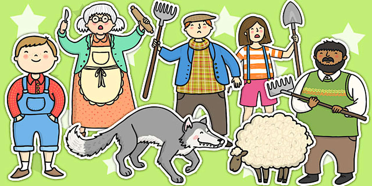 The Boy Who Cried Wolf Stick Puppets Template - Twinkl